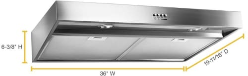 Whirlpool WVU37UC6FS 36 Inch Under Cabinet Range Hood with 3-Speed/250 ...