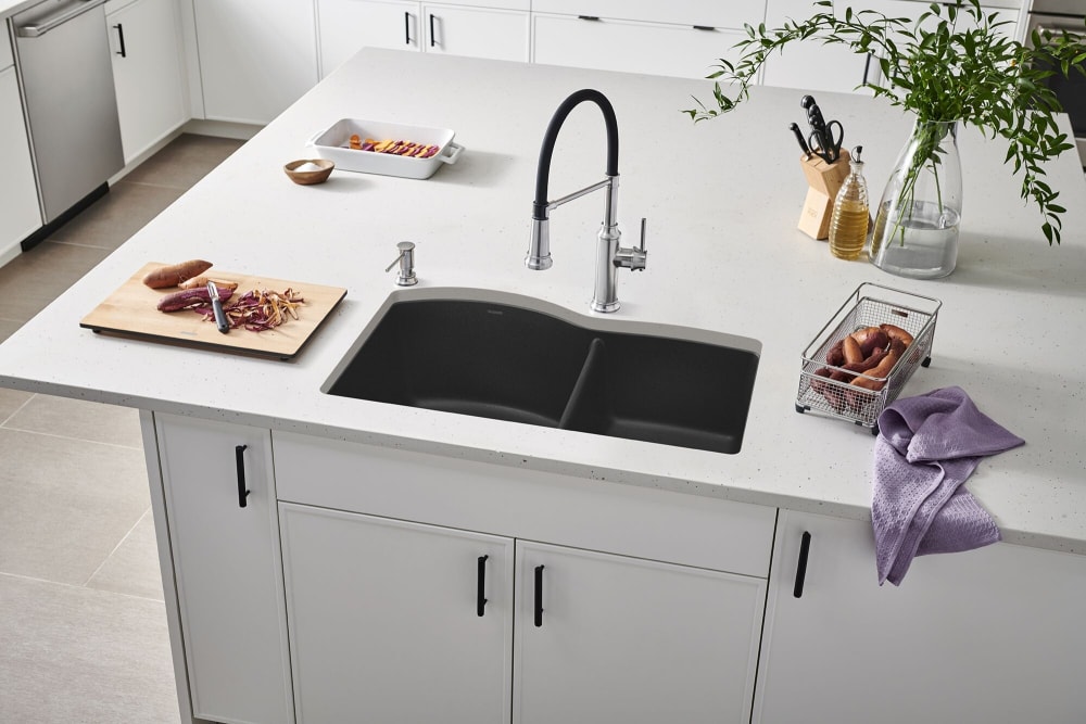 Blanco 440179 32 Inch Undermount Double Bowl Granite Sink with 9-1/2 ...