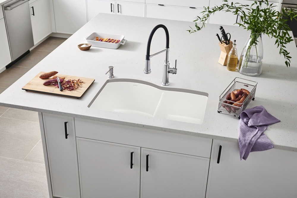 Blanco 440180 32 Inch Undermount Double Bowl Granite Sink with 9-1/2 ...