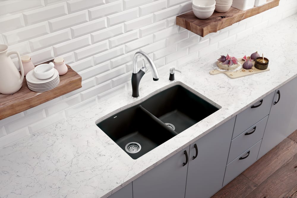 Blanco 440184 32 Inch Undermount Double Bowl Granite Sink with 9-1/2 ...