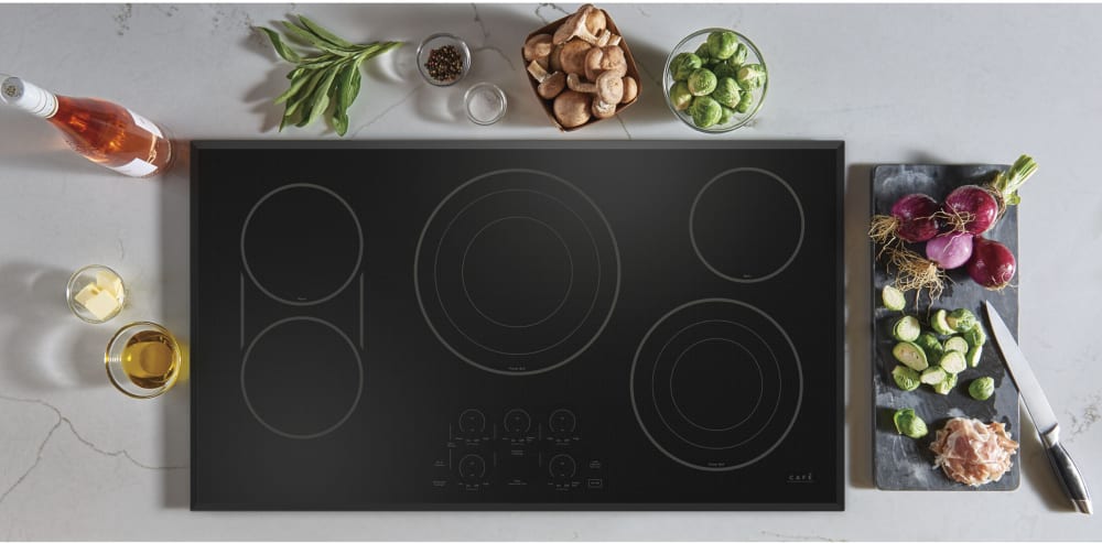 Cafe CEP90361TBB 36 Inch Electric Cooktop with 5 Radiant Elements ...