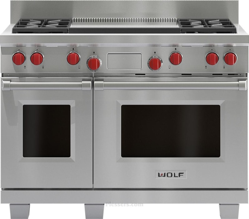 Wolf DF484DG 48 Inch Freestanding Professional Dual Fuel Range with 4 ...