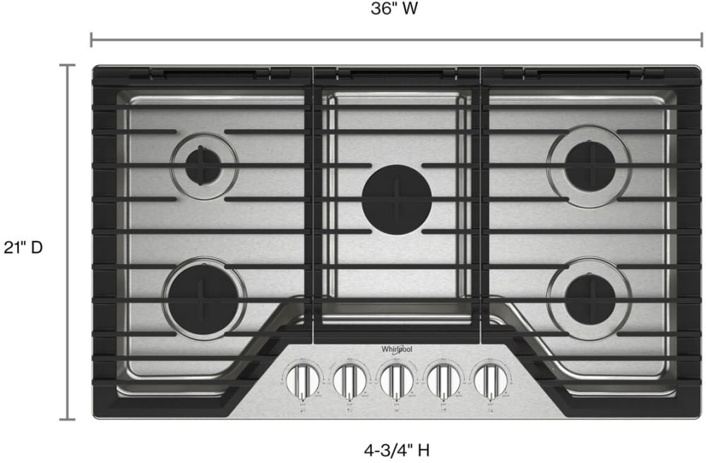 Whirlpool WCGK5036PS 36 Inch Gas Cooktop with 5 Sealed Burners ...