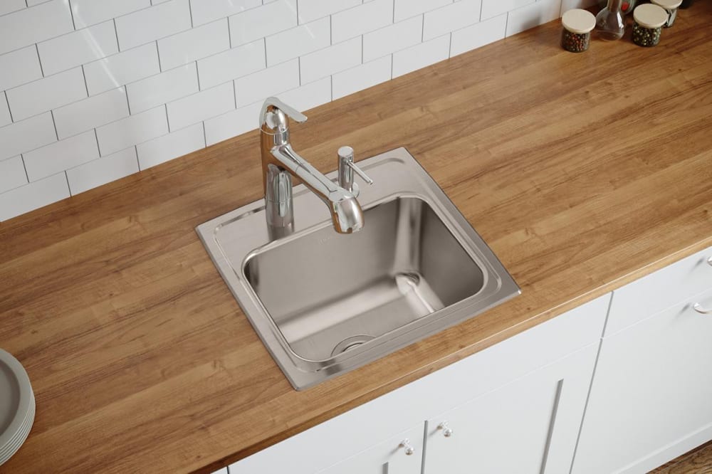 Elkay DLR1716102 17 Inch Single Bowl Top Mount Kitchen Sink with Lustertone Finish, Sound ...
