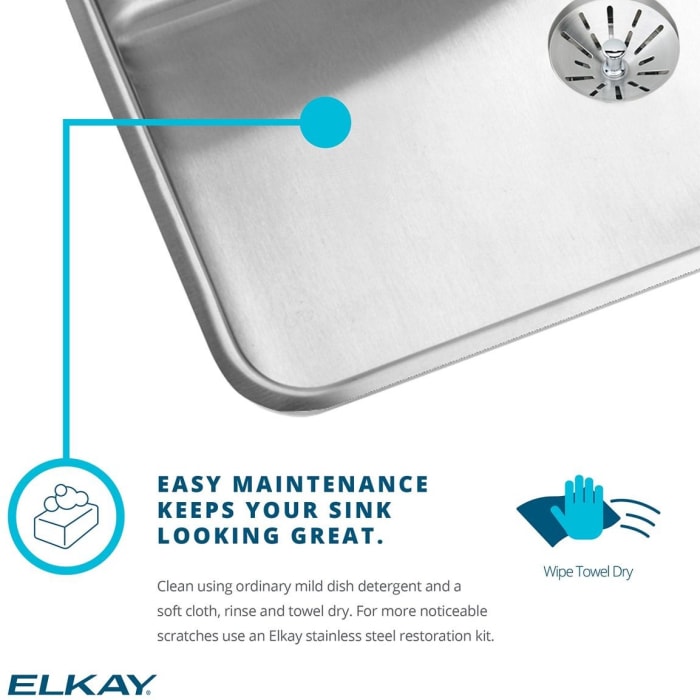 Elkay DLR1517101 15 Inch Single Bowl Top Mount Kitchen Sink with Lustertone Finish, Sound ...