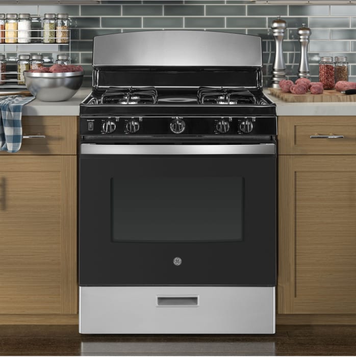 GE JGBS30RETSS 30 Inch Freestanding Gas Range with 4 Sealed Burners, 4. ...