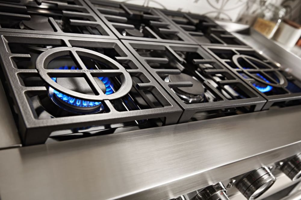KitchenAid KFDC558JMB 48 Freestanding Dual Fuel Smart Range with 6 ...