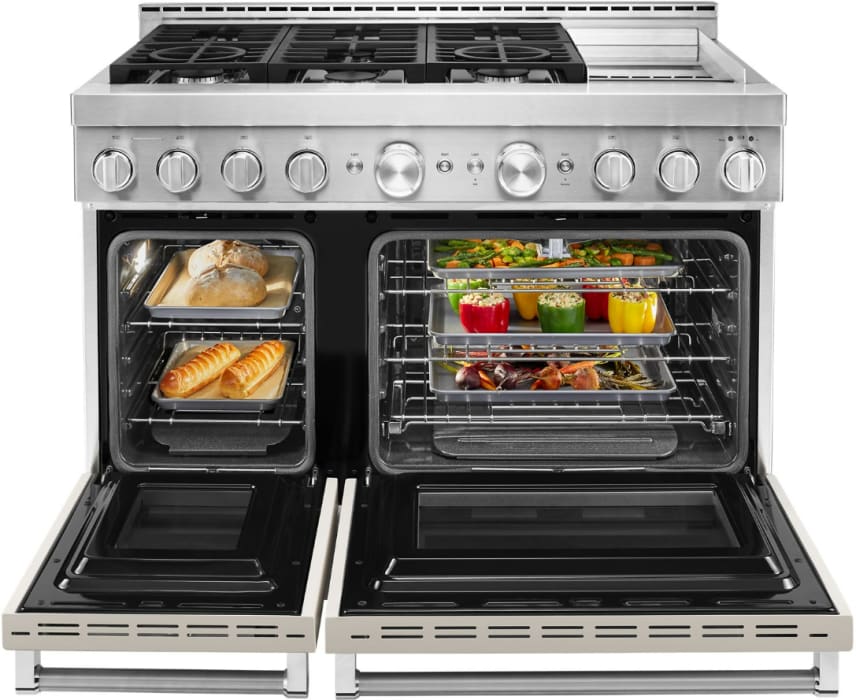KitchenAid KFGC558JMH 48 Inch Smart Commercial Style Gas Range with 6 ...