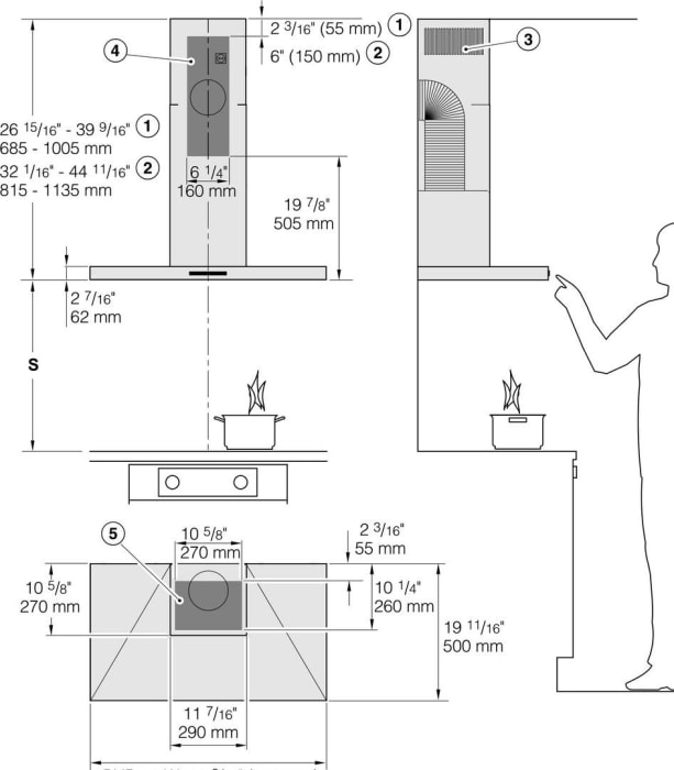 Miele PUR98W 36 Inch Chimney Style Wall Mount Hood with 625 CFM Blower ...