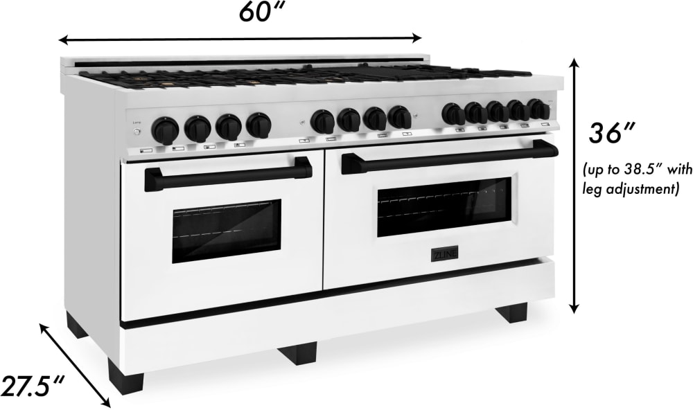 ZLINE RAZWM60MB 60 Inch Pro-Style Double Oven Dual Fuel Range with 9 ...