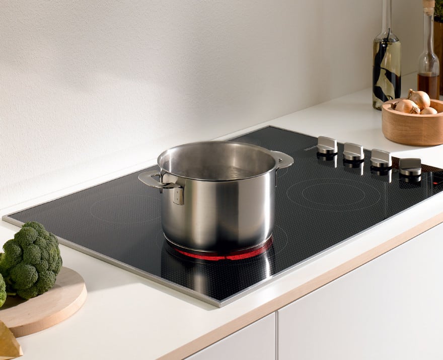 Miele KM5624240 30 Inch Electric Cooktop with 4 Elements Glass Ceramic Surface High Speed Ribbon Elements Residual Heat Indicators Overheating Protection Stainless Steel Control Knobs and Stainless St...
