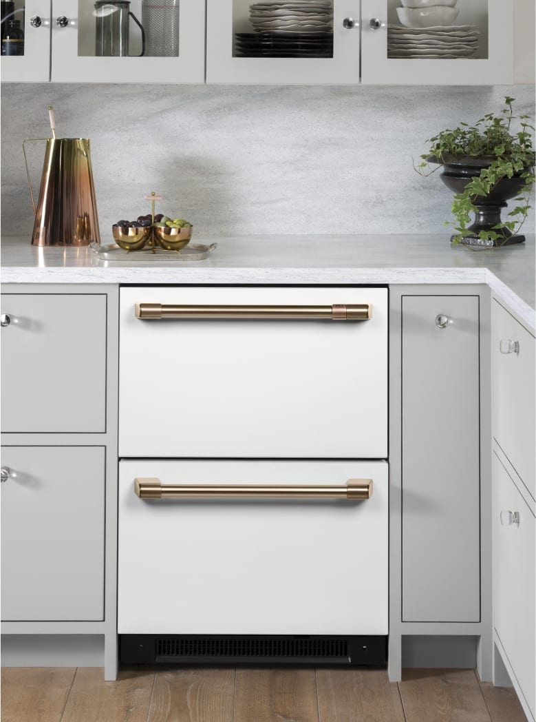 Cafe CDE06RP4NW2 24 Inch Built In Dual Drawers Refrigerator with 5.7 Cu. Ft. Capacity Stainless Steel Interior Soft Close Adjustable Divider LED