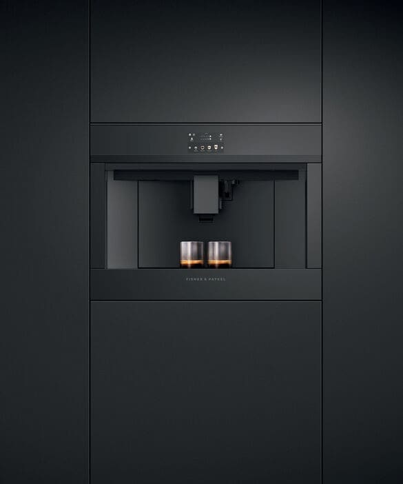 Fisher Paykel EB24DSXBB1 24 Inch Built In Non Plumbed Coffee Maker with 13 Coffee Options Integrated Cup Warmer Self Clean Conical Burr Grinder Programmable Settings and Self Learning Menu Preferences