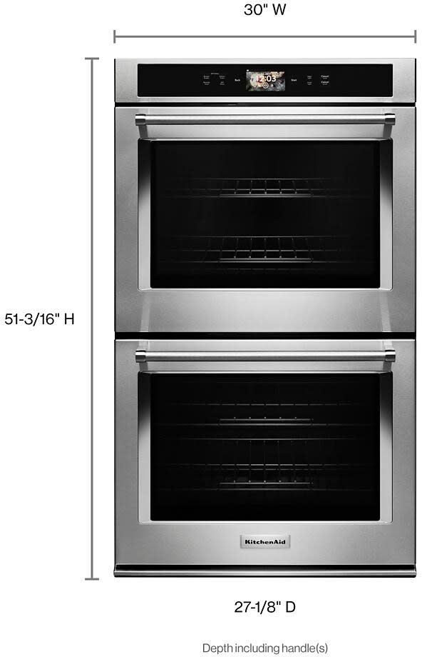 KitchenAid KODE900HSS 30 Inch Double Convection Smart Electric Wall Oven with 10 cu. ft. Total Capacity Even Heat True Convection Ovens Self Cleaning Cycle Recipe Guide Mode Cook s Assistant Option an...