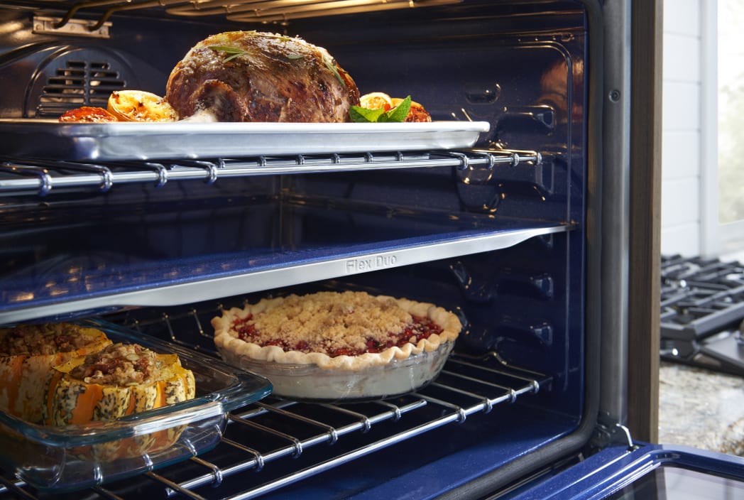Samsung NV51K7770DG 30 Inch Electric Double Wall Oven with 10.2 cu. ft. Capacity Steam Cook Flex Duo with Smart Divider for 3 Separate Temperature Zones Dual Convection Rapid Preheat Wi Fi Enabled Tem...