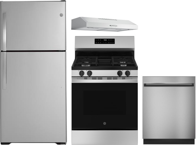 GE GERERARHDW4 4 Piece Kitchen Appliances Package with Top Freezer ...