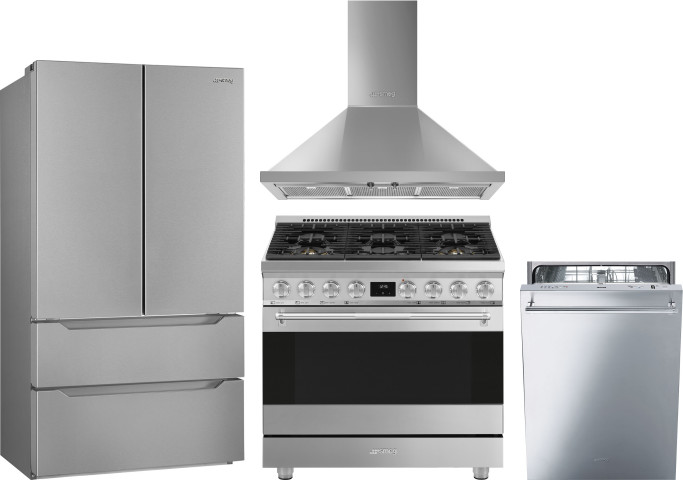 Smeg SMRERADWRH706 4 Piece Kitchen Appliances Package with French Door ...
