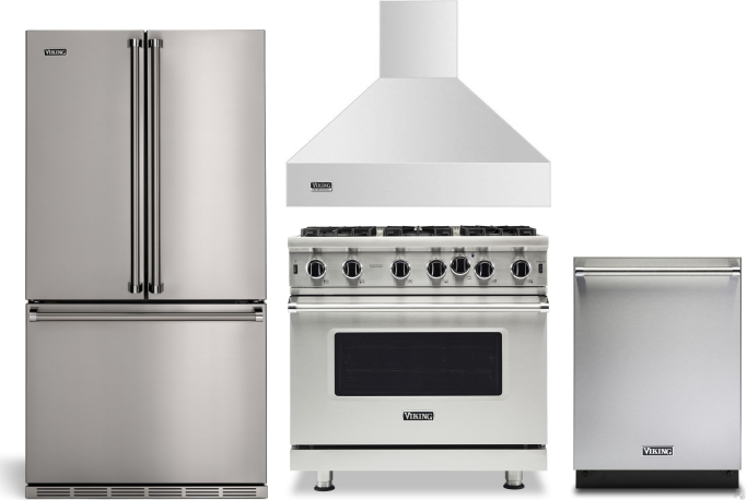 Viking VIRERADWRH2454 4 Piece Kitchen Appliances Package with French ...