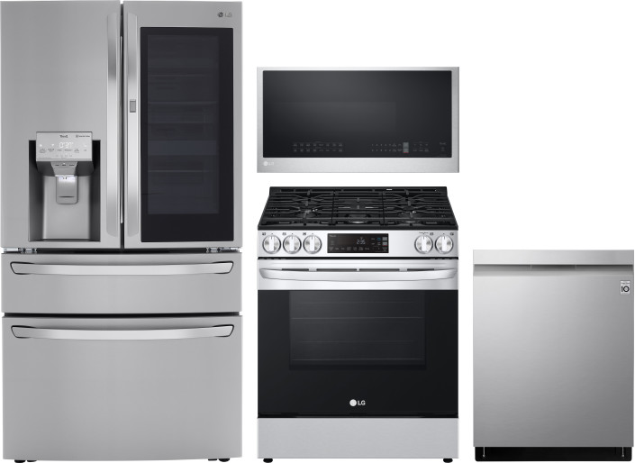 LG LGRERADWMW3971 4 Piece Kitchen Appliances Package with French Door ...