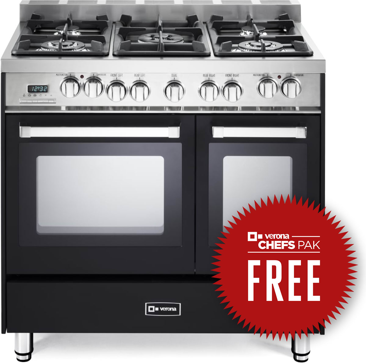 Verona VEFSGE365NDE 36 Inch Pro-Style Dual-Fuel Double Oven Range with ...
