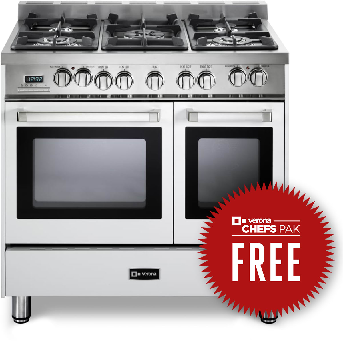 Verona VEFSGE365NDW 36 Inch Pro-Style Dual-Fuel Double Oven Range with ...